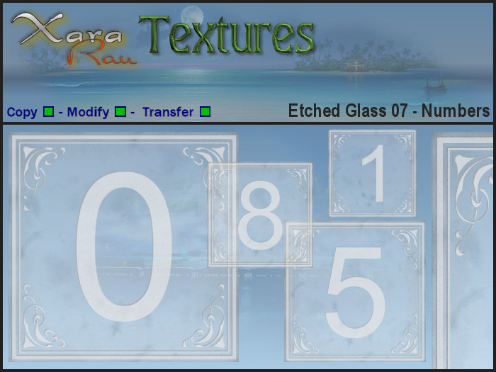 Second Life Marketplace Xr Textures Glass Etched 07 Numbers